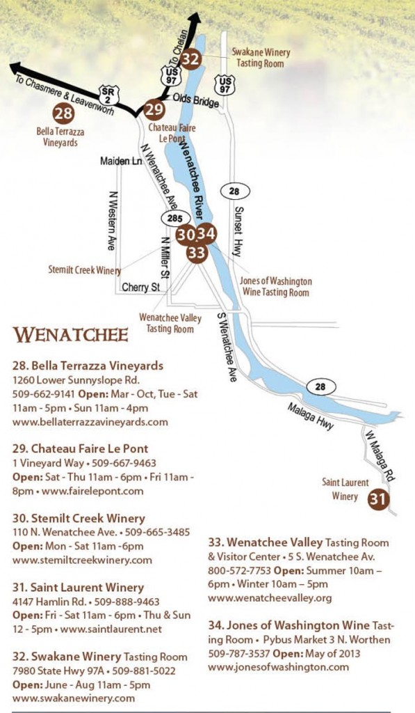 Wenatchee Wine Map - Washington State Tours